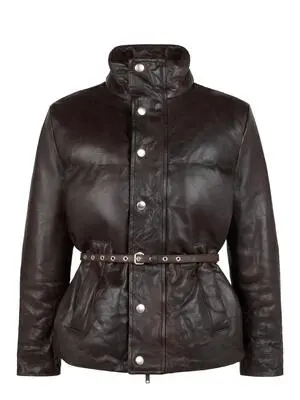 TOD'S Padded Bomber Jacket In Vintage Look Leather - Brown