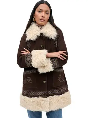 Rixo Mairan Shasta Daisy Embroidery Chocolate Regular - Brown