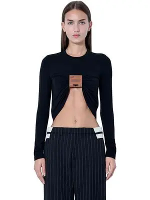 JEAN PAUL GAULTIER Jean Paul Gaultier Women Ruched Logo Cropped Top Black