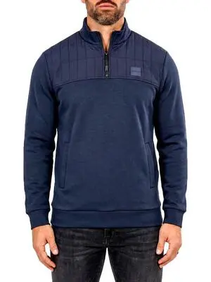 MACEOO Mercerized Cotton Quarter Zip Pullover - Blue