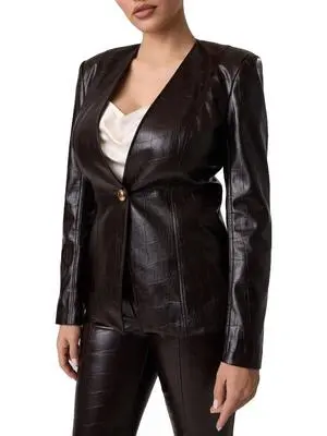 MARCIANO Alessandria Croc Embossed Faux Leather Blazer - Dark