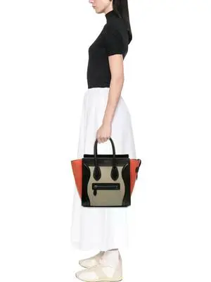 Celine 2014 Micro Tricolor Leather Luggage Tote Bag - Brown