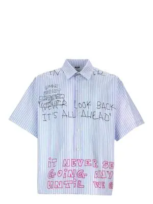 MSGM Slogan-print Striped Shirt - White