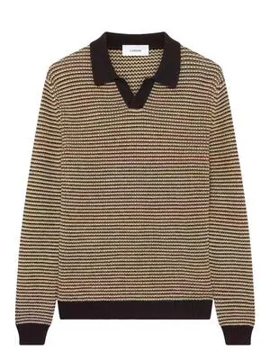 LARDINI Striped Long-sleeve Polo Shirt - Neutrals