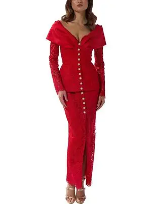 SILK LOVE & LACE Tamara Lace Maxi Dress - Red