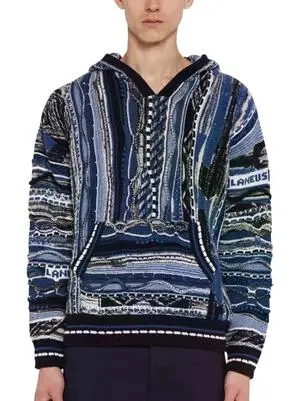 LANEUS Jacquard Boxy-fit Hoodie - Blue
