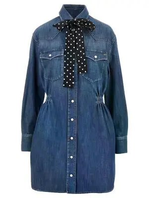 Valentino Garavani Pussy-bow Denim Mini Dress - Blue
