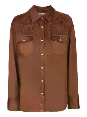 ERMANNO FIRENZE Embroidered Faux-suede Shirt - Brown