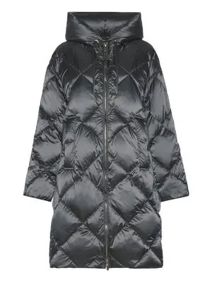 Max Mara Midi Puffer Jacket With Hood In Water - Medium Gray