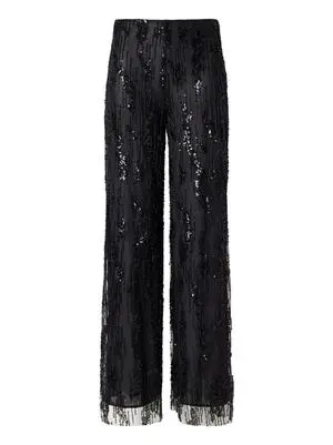 Staud Sequin-trimmed Organza Wide-leg Pants - Black