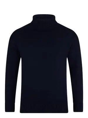 PAUL JAMES KNITWEAR The Modern Submariner Roll Neck Merino Wool Porter Jumper Navy - Blue
