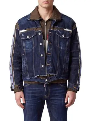 DSQUARED2 Double-layer Patchwork Design Denim Jacket With Zip Closure