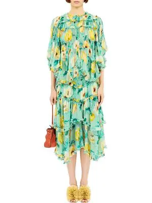 Ulla Johnson Lenore Tiered Midi Skirt - Celadon
