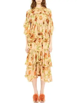 Ulla Johnson Lenore Tiered Midi Skirt - Rosaline