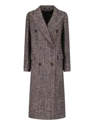 Tagliatore Double-breasted Herringbone Long Coat - Brown