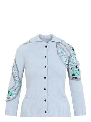 Moschino Moschino Distressed Patchwork Knit Cardigan Blue