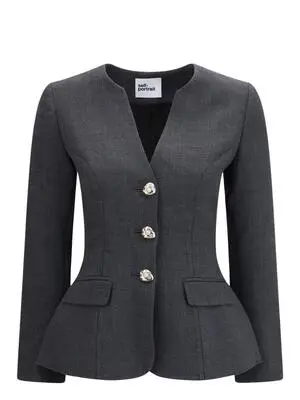 SELF-PORTRAIT Tailored Peplum Blazer With Jewel Buttons - Grey