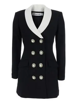 SELF-PORTRAIT Embellished Double-breasted Blazer Dress - Black