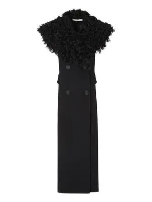 Fendi Sleeveless Double-breasted Long Coat With Fur Collar - Black