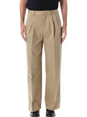 DUNST Pleated Cotton Trousers - Beige