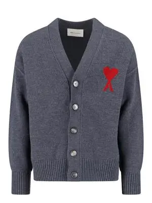 AMI Paris 100% Wool Sweater With Horn Button - Grey