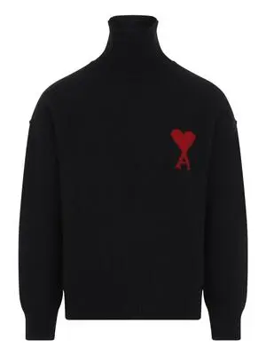 AMI Paris Wool Funnel Neck Sweater - Black