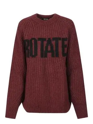 ROTATE BY BIRGER CHRISTENSEN Front Logo Crewneck Sweater In Cotton, Alpaca & Wool - Rosso