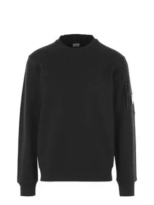 C.P. COMPANY Ribbed Crewneck Sweatshirt With Back Embroidered Logo And Lens Detail - Nero