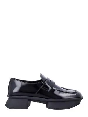 PRADA Prada Women's Square-Toe Leather Loafers With Raised Stitched Apron And Chunky Rubber Sole