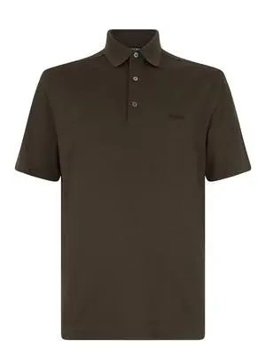 Zegna Style Short-sleeve Cotton Polo Shirt With Button Placket - Mud