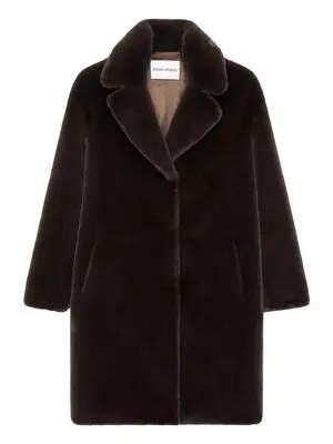 STAND STUDIO Notch Collar Coat With Concealed Snap Closure, Side Slit Pockets & Interior Zipper Pocket - Marrone