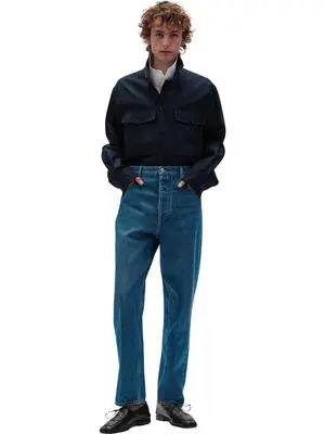 Bottega Veneta Medium Wash Wide-leg Jeans With Embossed Leather Intrecciato Back Patch - Blu