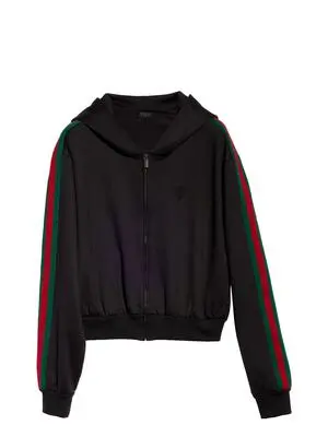 GUCCI Gucci Crest Embroidered Fixed-Hood Sweatshirt With Web Insert, Dropped Shoulders & Rib Trim (Mini)