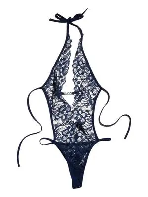 Gucci Metal-detail Halterneck Bodysuit Top With Lace-up Neckline - Blu