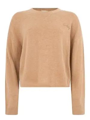 AUTRY Mini Cropped Wool & Cashmere Crewneck Sweater - Beige