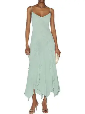 REFORMATION Allissa V Neck Ruffle Trim Dress - Celadon