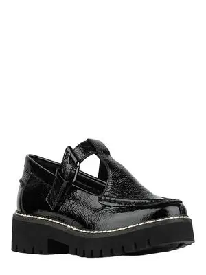 DONALD PLINER T Strap Leather Suede Loafer Flats Black