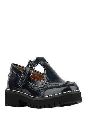 DONALD PLINER T Strap Leather Suede Loafer Flats Navy