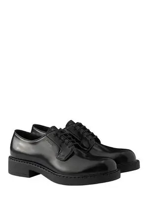Prada Chocolate Brushed Leather Derby Shoes - Black