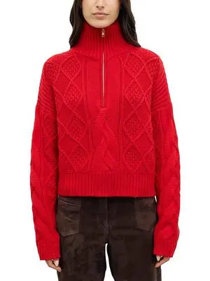 Gerard Darel Roxy Wool Cable Knit Mock Neck Sweater - Red