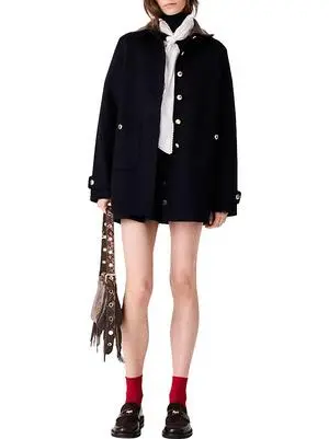 Maje Gedeus Wool Blend Double Faced Car Coat - Navy
