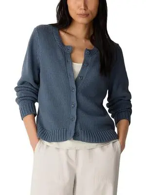 EILEEN FISHER Cotton Crewneck Cardigan Sweater