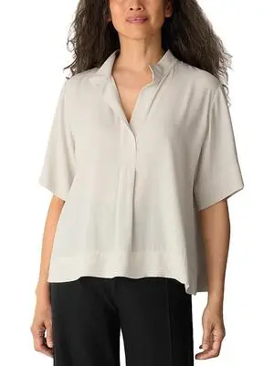 Eileen Fisher Silk Stand Collar Top - Plaster