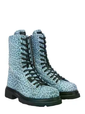 Roberto Cavalli Leopard-print Lace-up Combat Boots - Blue