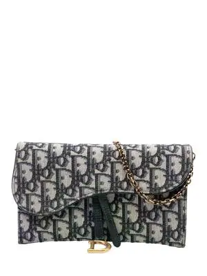 Dior 2020 Oblique Canvas Saddle Wallet On Chain Crossbody Bag Blue