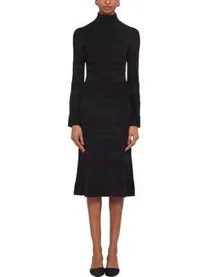 LANEUS Jacquard-knit Turtleneck Midi Dress - Black
