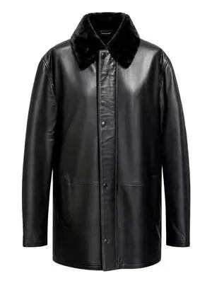 POCHE PARIS Shearling-collar Leather Jacket - Black