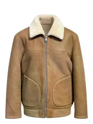 POCHE PARIS Shearling-collar Zip-up Jacket - Brown