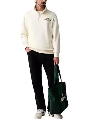 Gant Logo-embroidered Quarter-zip Sweatshirt - Neutrals