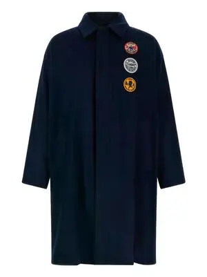 SONG FOR THE MUTE Patch-detail Embroidered-lettering Coat - Blue